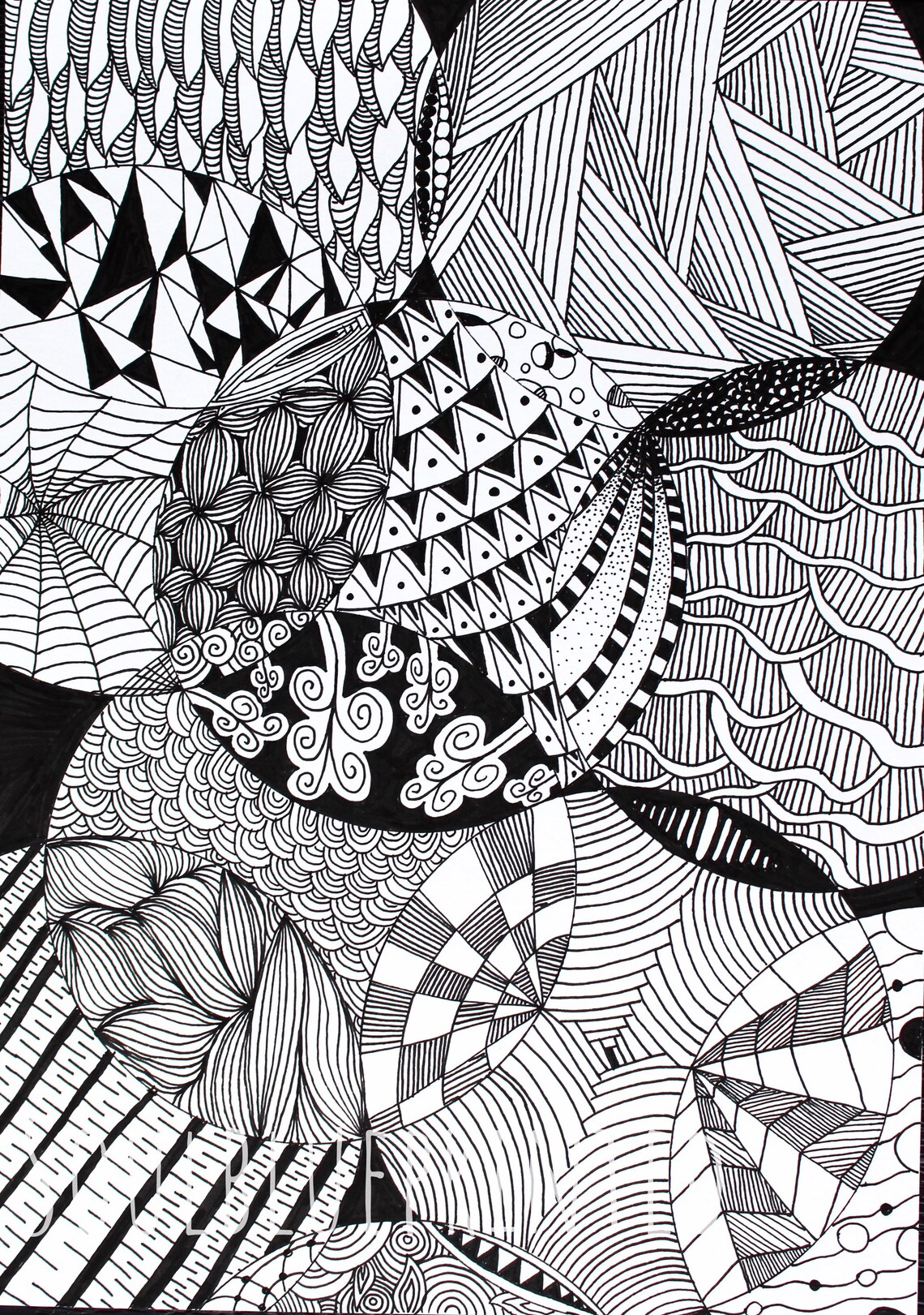 Original Zentangle Art Hand Drawn Pen and Ink Wall Art Design, Doodle ...