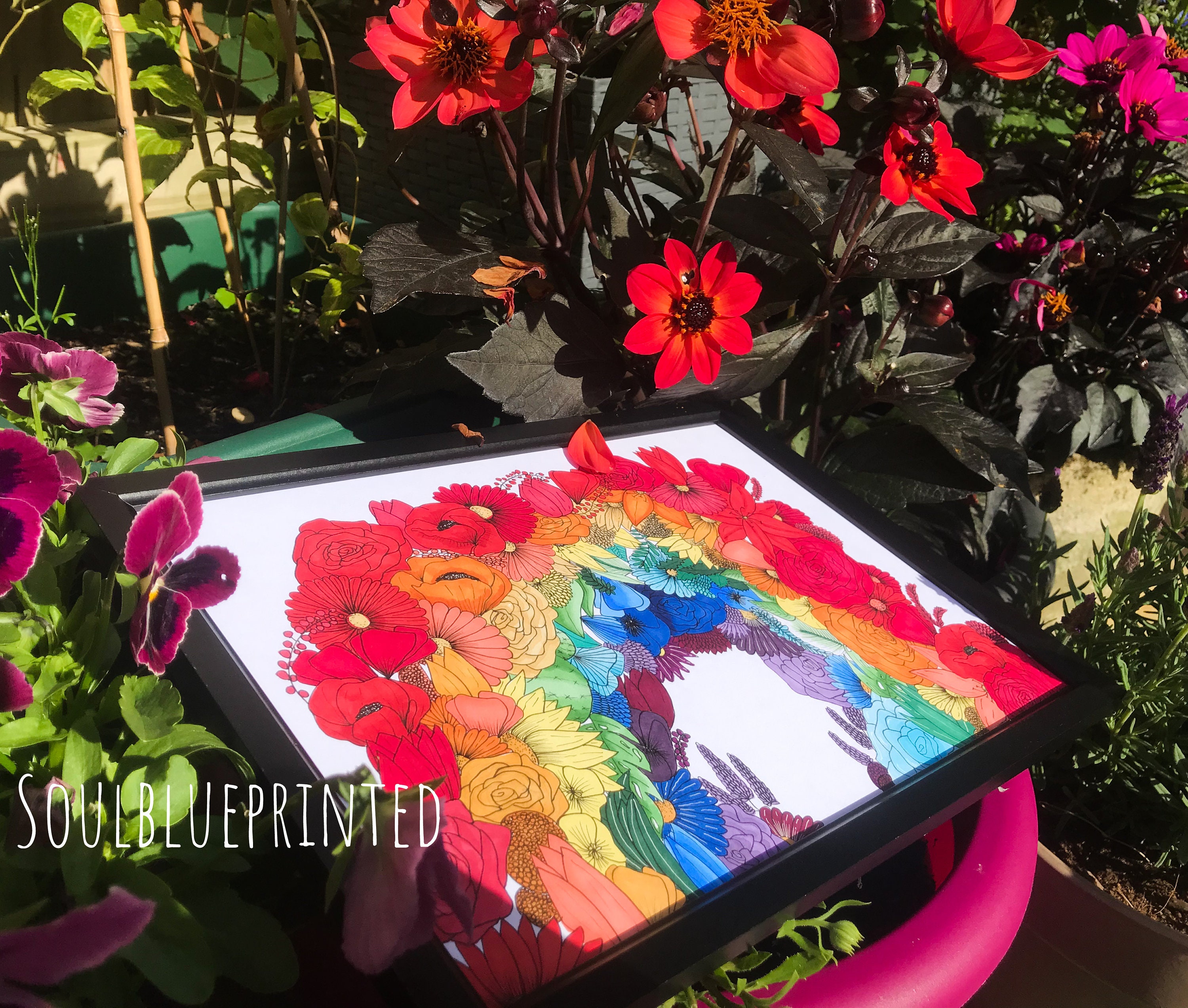 Rainbow Flower Original Art Hand Drawn Rainbow Wall Art | Etsy