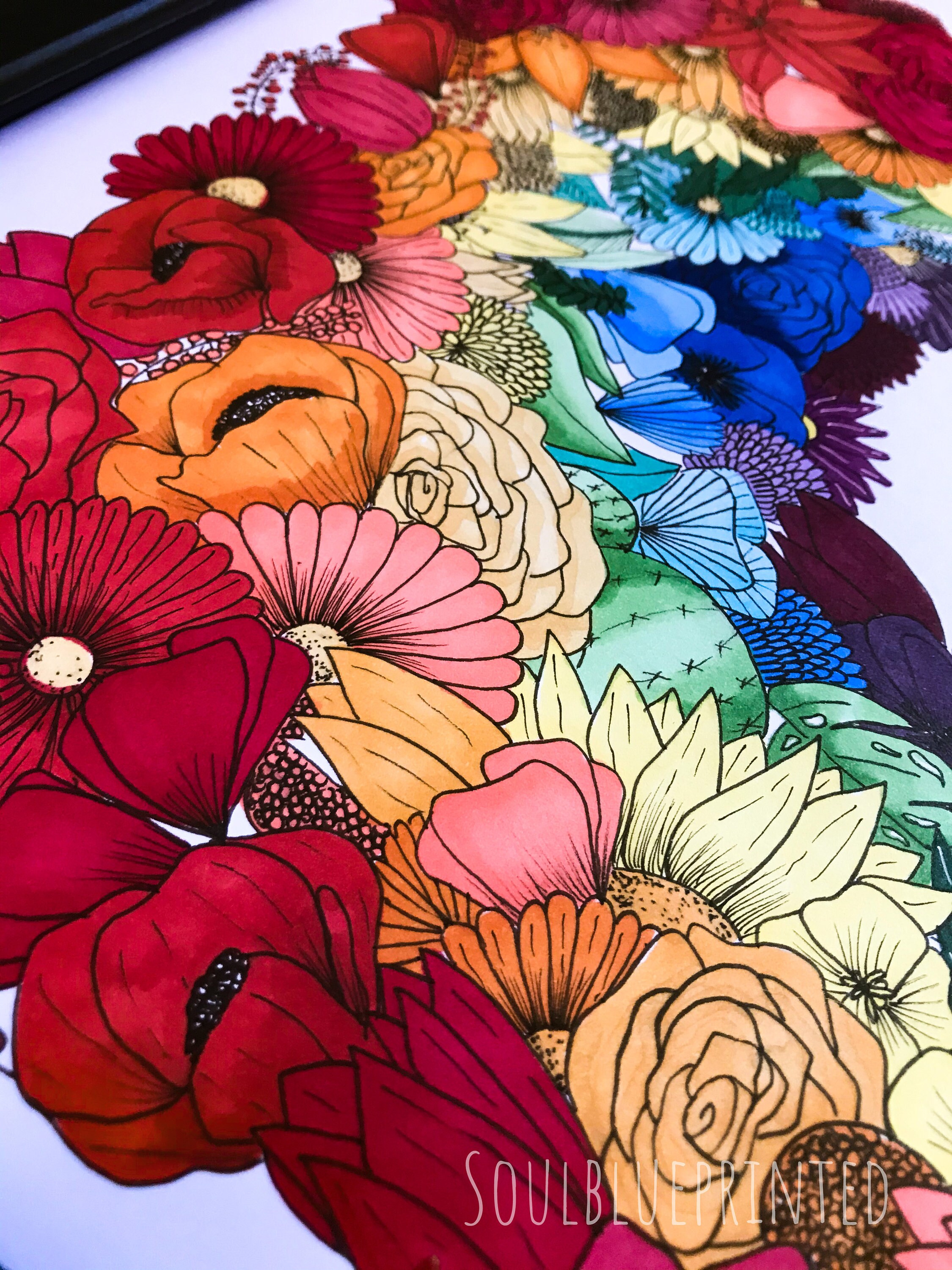 Rainbow Flower Original Art Hand Drawn Rainbow Wall Art - Etsy