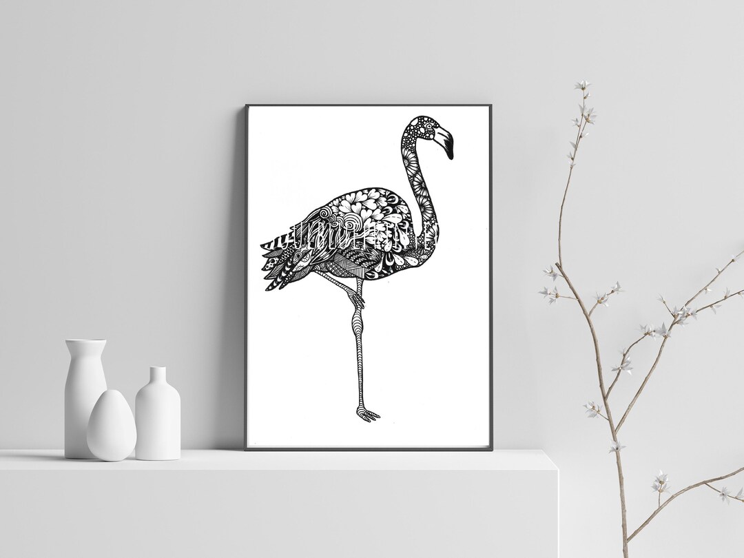 Original Flamingo Zentangle Art, Wall Art, Hand Drawn Art, Unique Gift ...