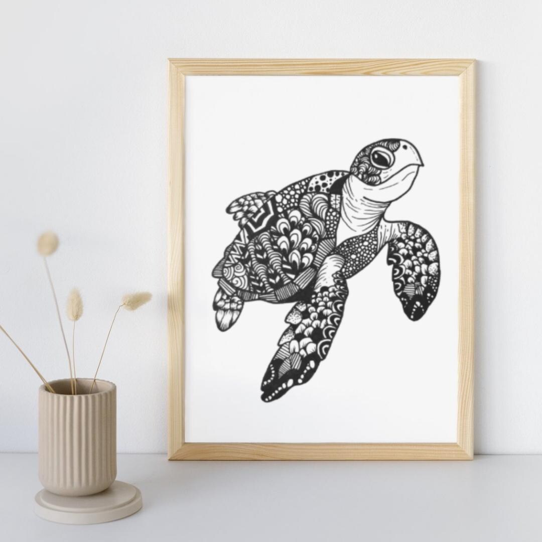 Original Hand-drawn Zentangle Sea Turtle Art – Intricate Nature ...