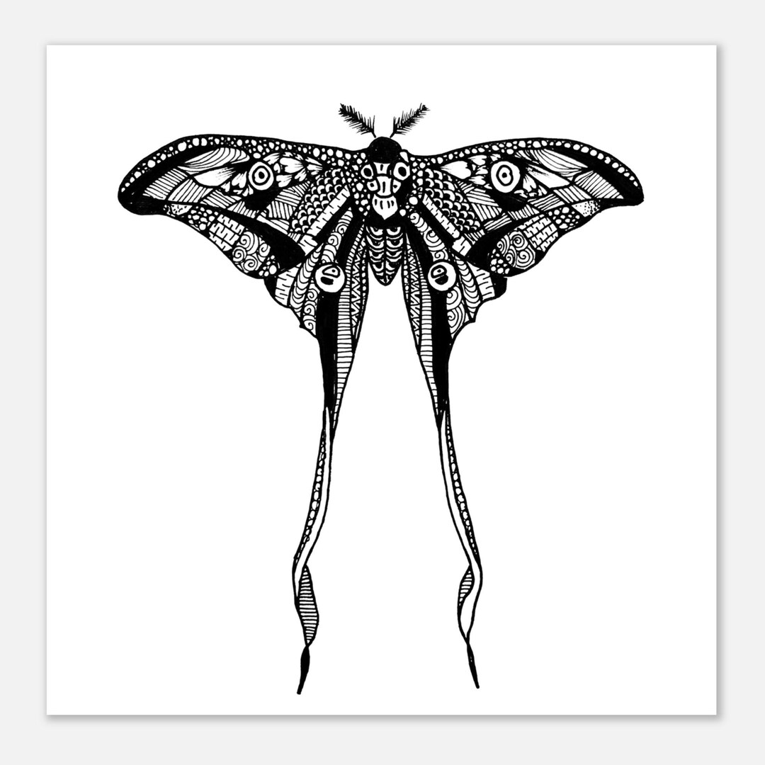 Luna Moth Zentangle Art Print Poster - Handmade Home Decor - Unique ...