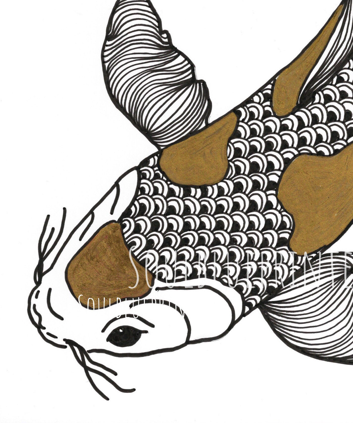 Original Zentangle Koi Carp Art, Black and White Wall Art, Fish Art ...