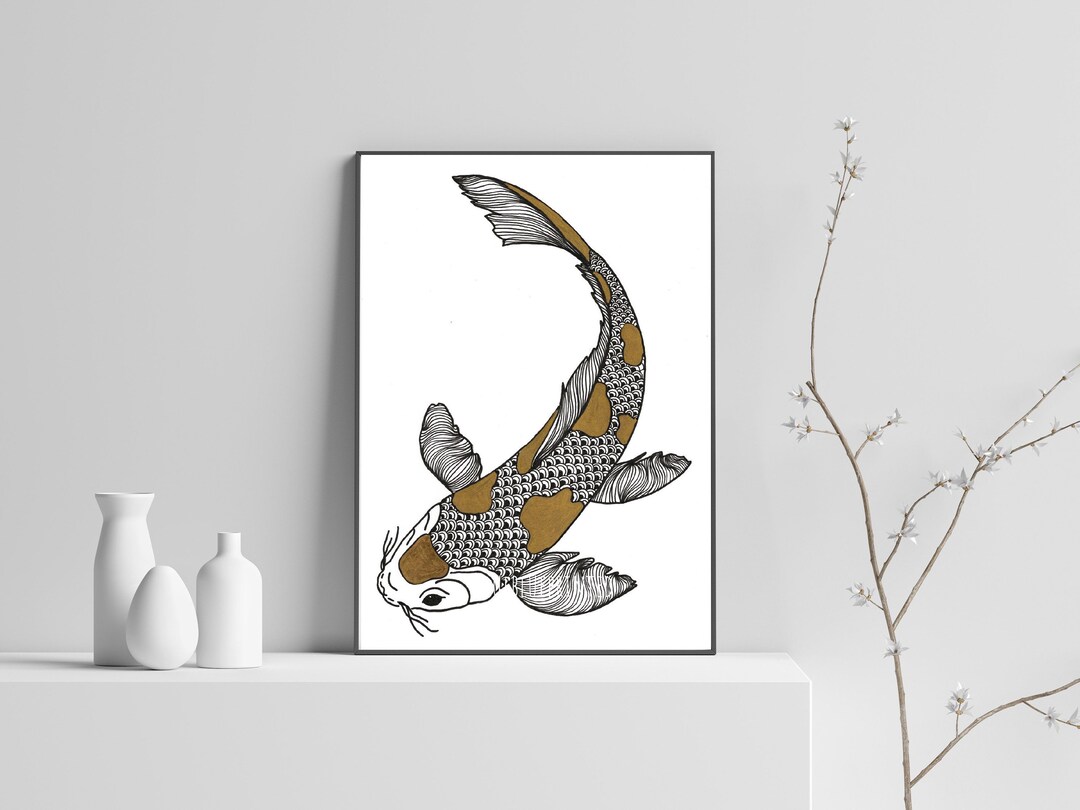 Original Zentangle Koi Carp Art, Black and White Wall Art, Fish Art ...