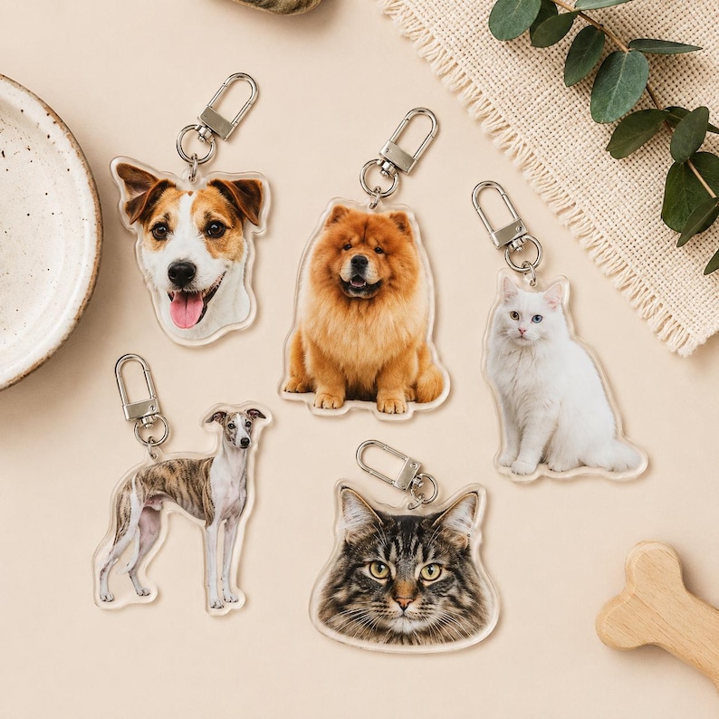Custom Pet Portrait Keychain, Personalized Acrylic Photo Charm ...
