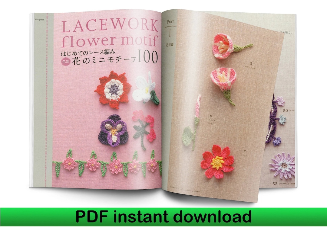100 Crochet Flower Motifs Pattern Book, Japanese Craft Guide (PDF ...