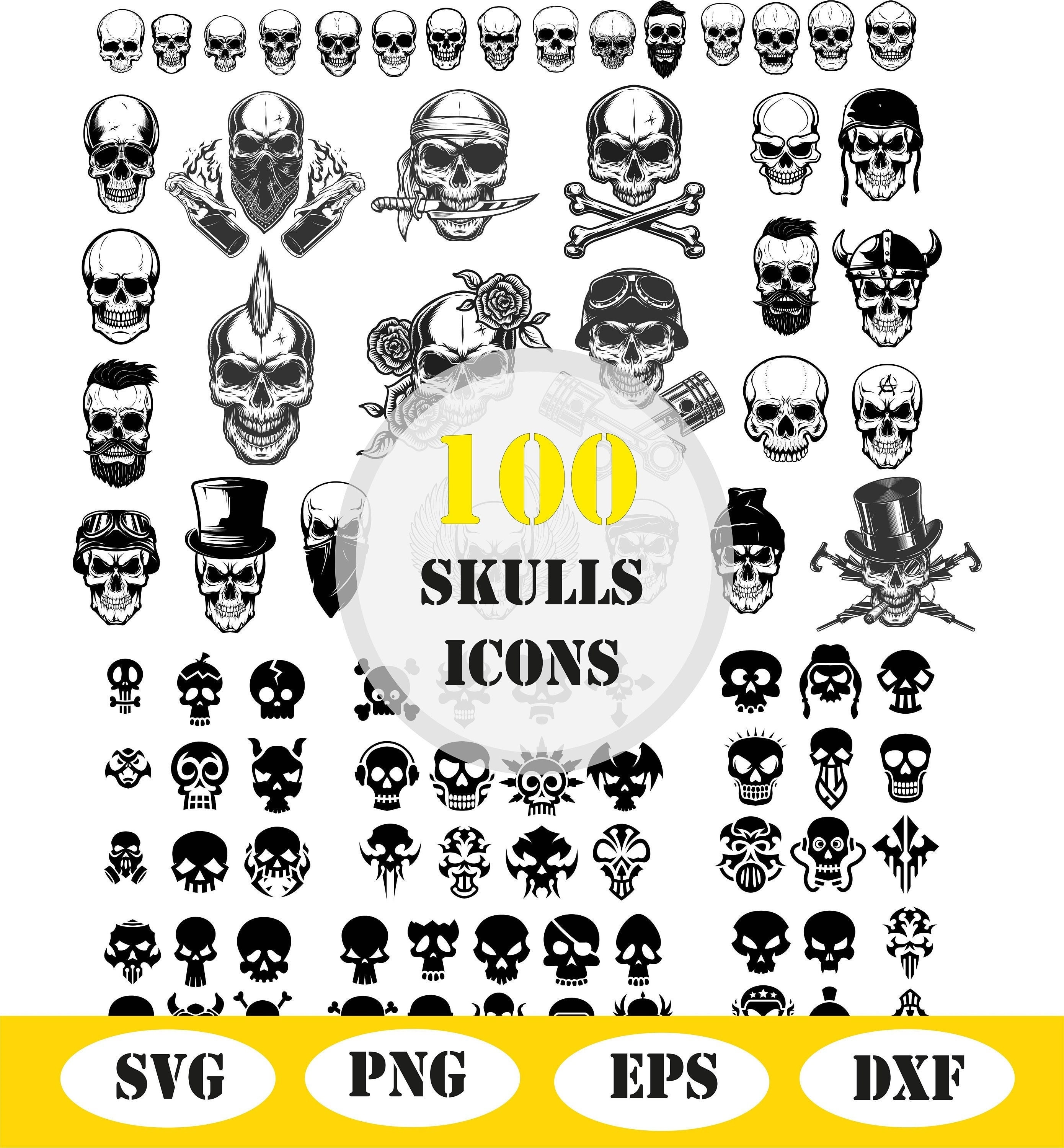 100 Skulls Clipart Skulls SVG, Skulls Svg Skull Clipart Vector Ai Png ...
