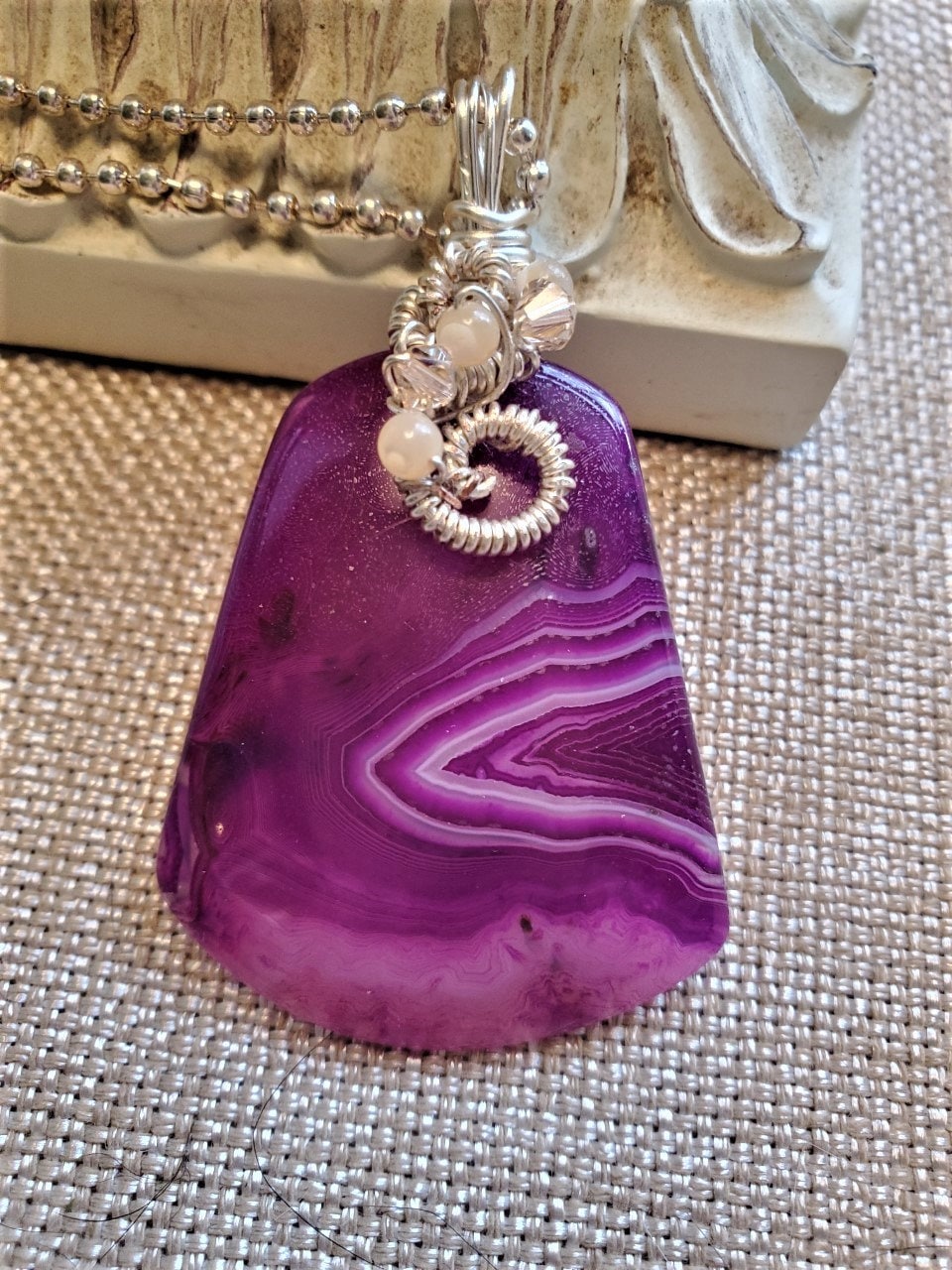 ST180 Purple Stone Luna Banded Agate Gemstone Pendant Necklace Womans ...