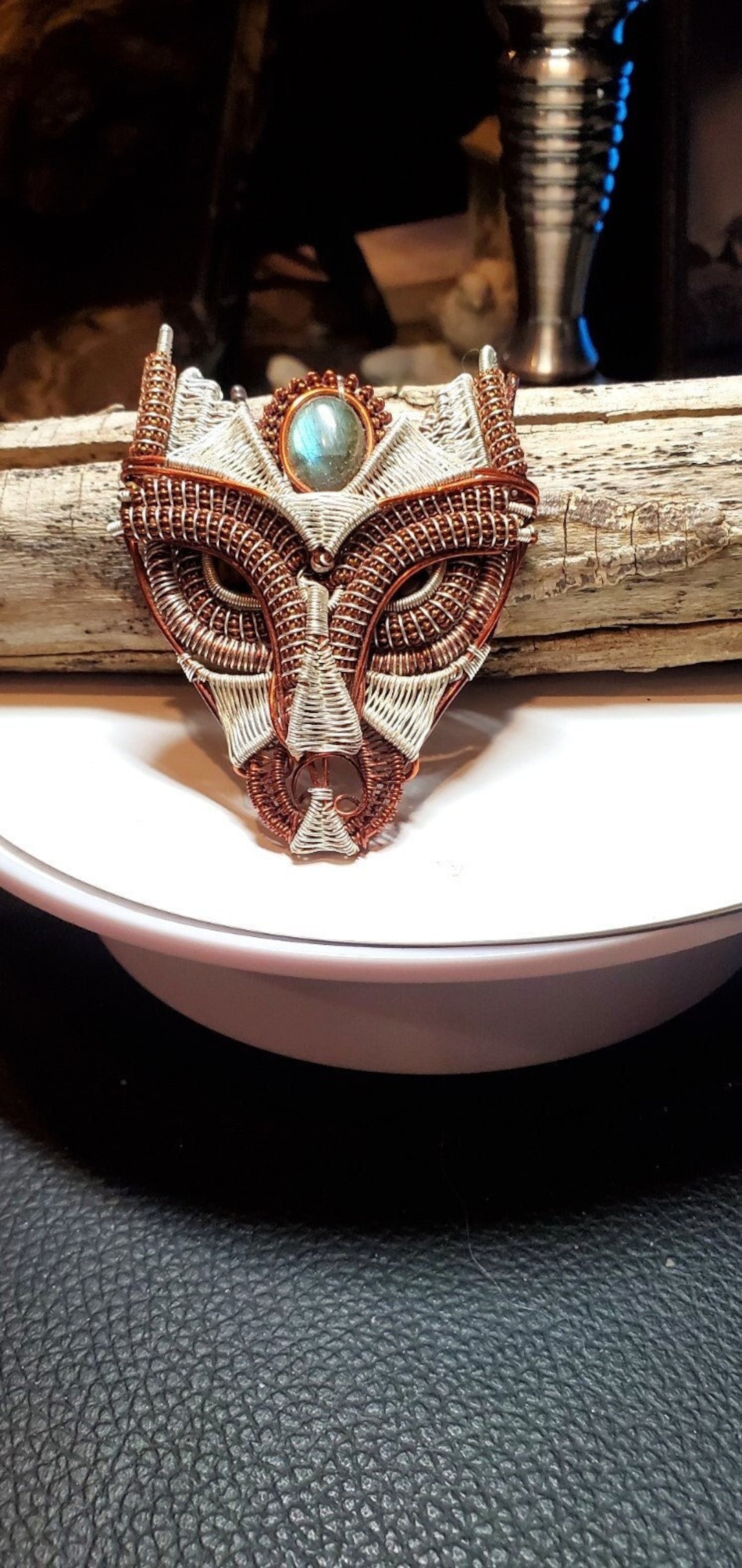 WOLF Wire Wrap Wolf Pendant Labradorite Hand Wire Wrapped Pendant ...