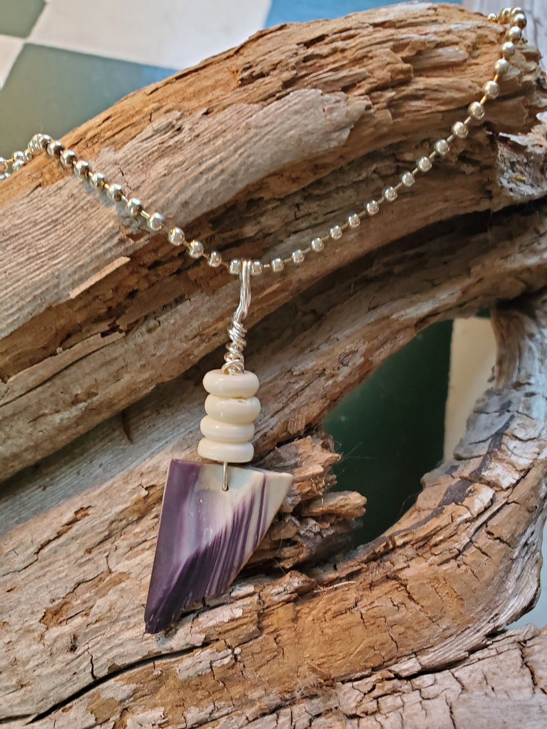 NA1 Quahog Wampum Necklace Buffalo Bone Pendant Wampum Womans Jewelry ...