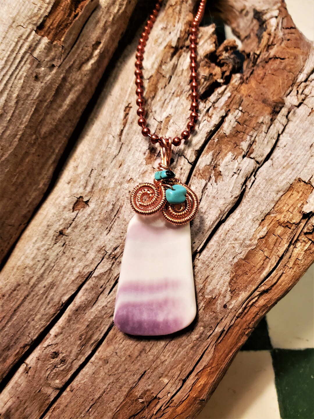 NA7 Quahog Wampum Pendant Turquoise Copper Womans Jewelry Native ...