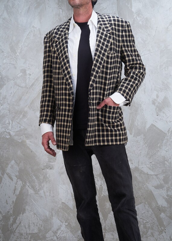 GIANNI VERSACE Early 1990s Black Gold Ivory Check Pl… - Gem