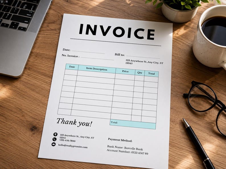 Editable Invoice Template for Small Business, Printable Custom Order ...