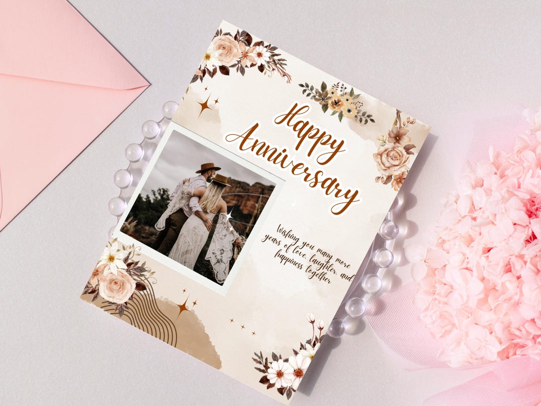 Editable Anniversary Card Template – Romantic Floral Design ...