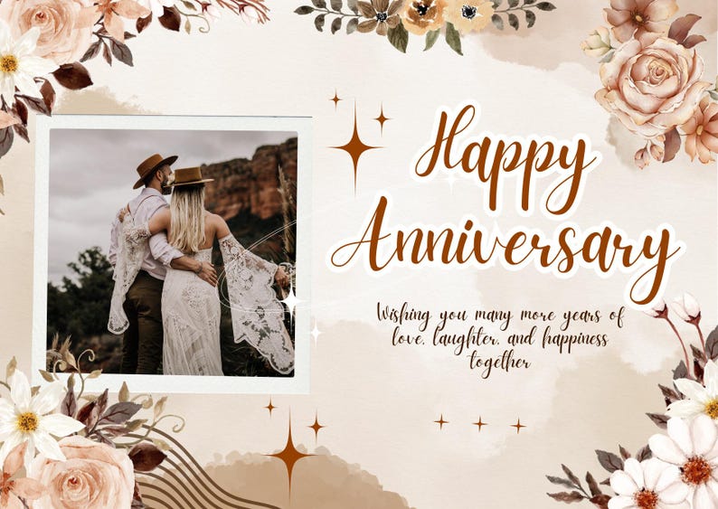 Editable Anniversary Card Template – Romantic Floral Design ...