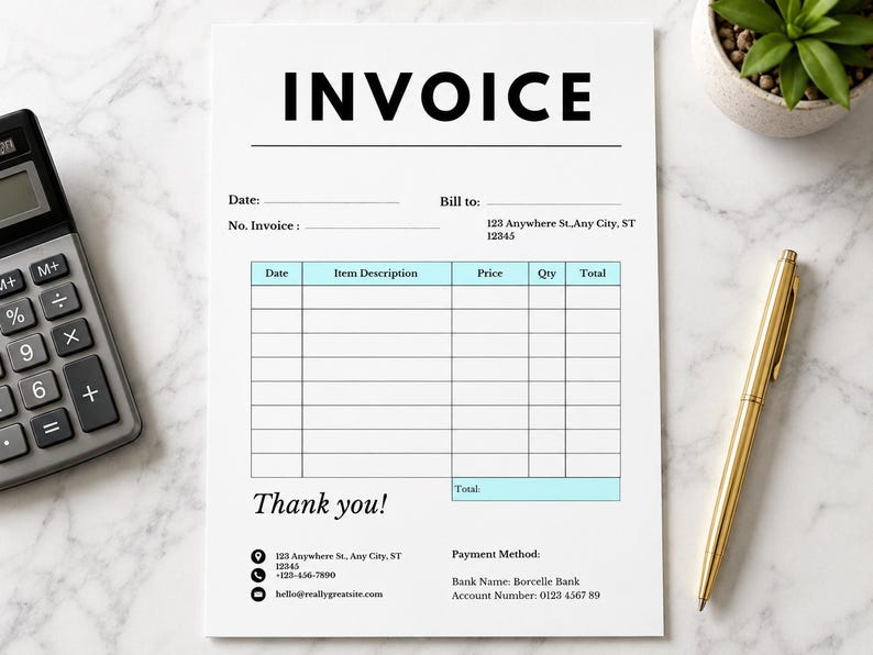 Editable Invoice Template for Small Business, Printable Custom Order ...