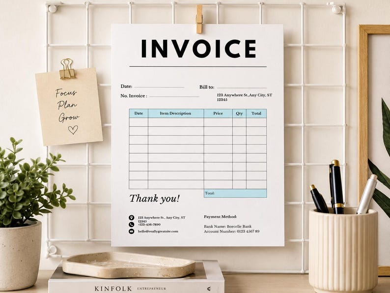 Editable Invoice Template for Small Business, Printable Custom Order ...
