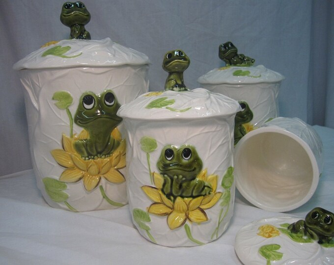 Neil the Frog COMPLETE 8 Piece Kitchen Ceramic Canister Set by Sears ...