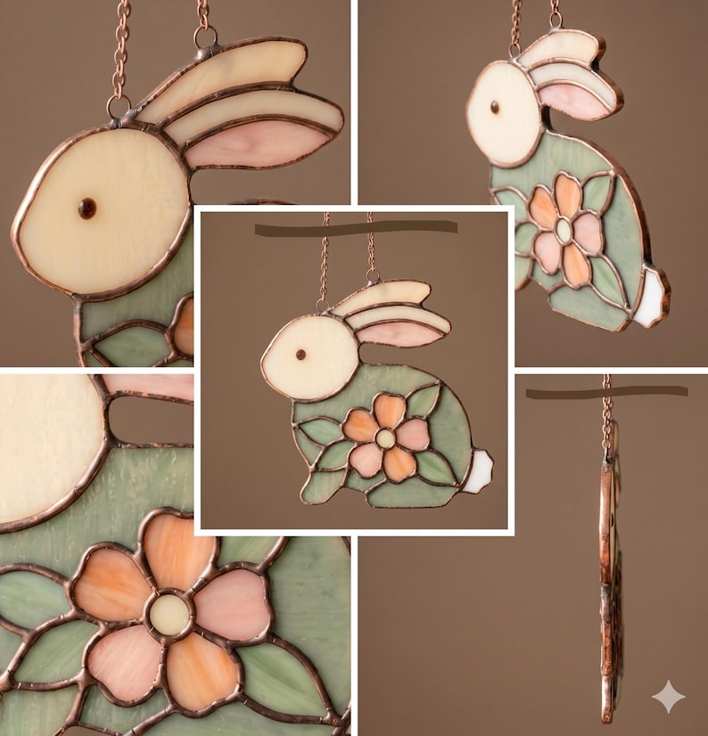 Stained Glass Bunny Pattern – Floral Rabbit Suncatcher Template ...