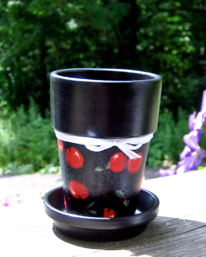 2.5 Fabric Covered Pot Cherries on Black - Etsy