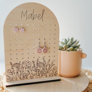 Personalized Earring Holder Stand for Girls, Floral Earring Stand, Boho ...