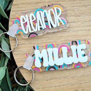 Rainbow Name Keychain for Backpack, Kids Name Tag, Personalized Bag Tag ...