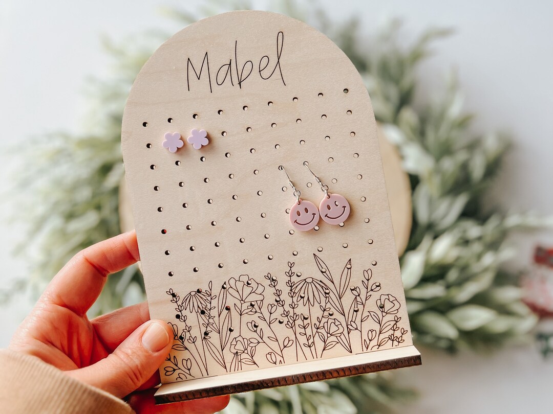 Personalized Earring Holder Stand for Girls, Floral Earring Stand, Boho ...