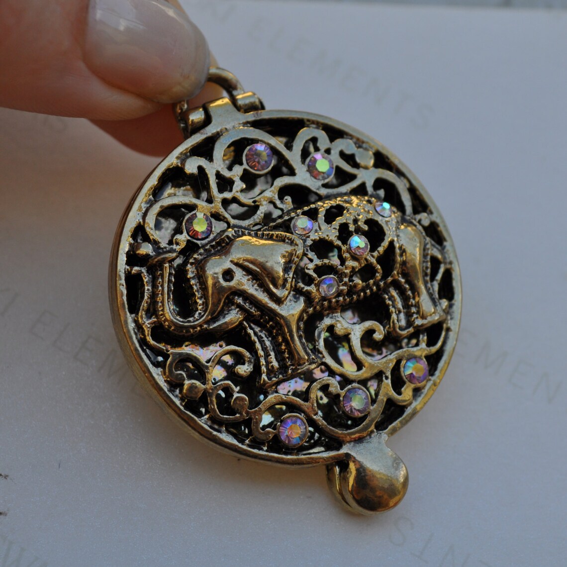 SALE Round Filigree Elephant Design Magnetic Locket in Brass - Etsy