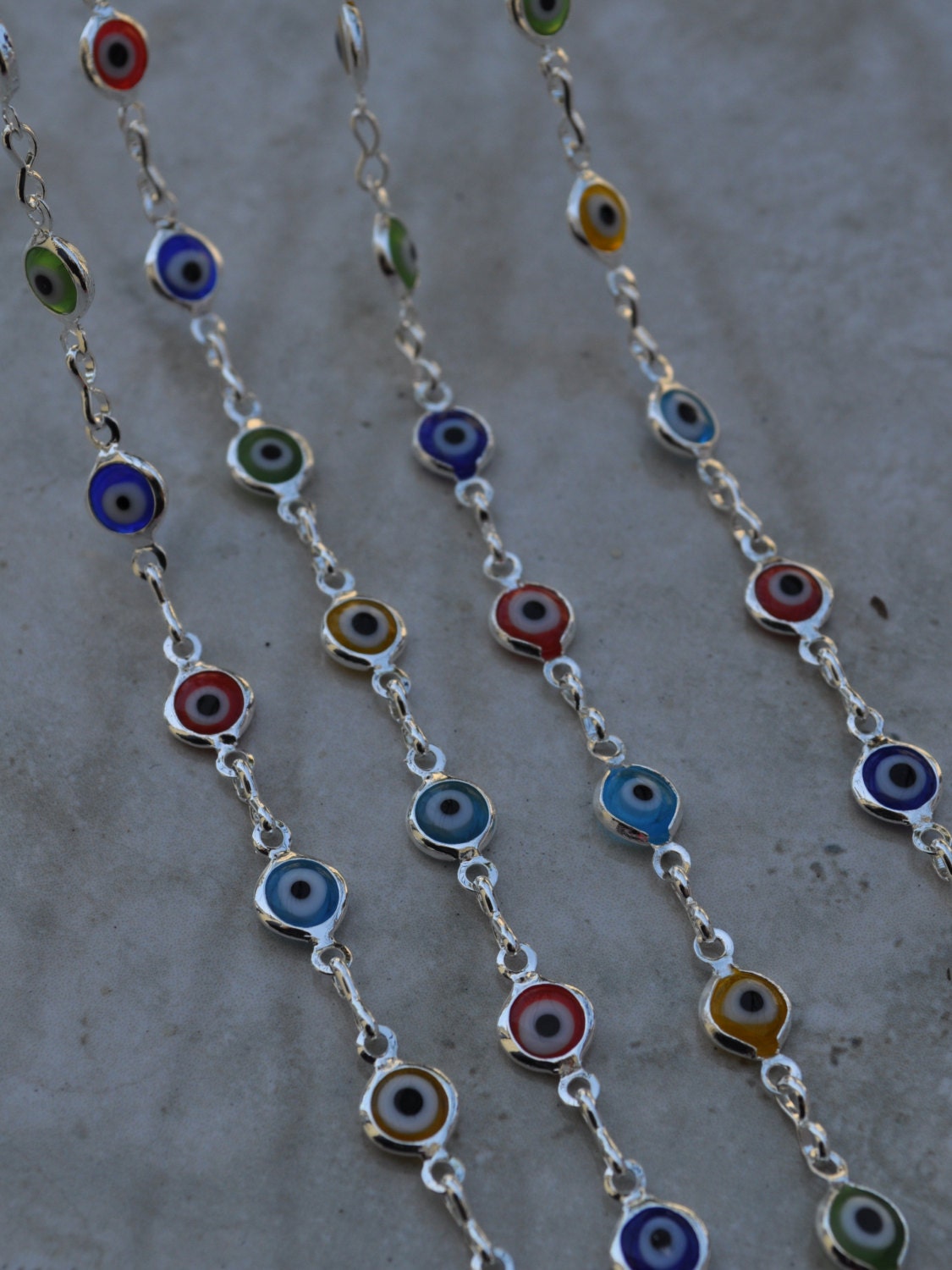 Silver Plated Glass Evil Eye Chain | Etsy