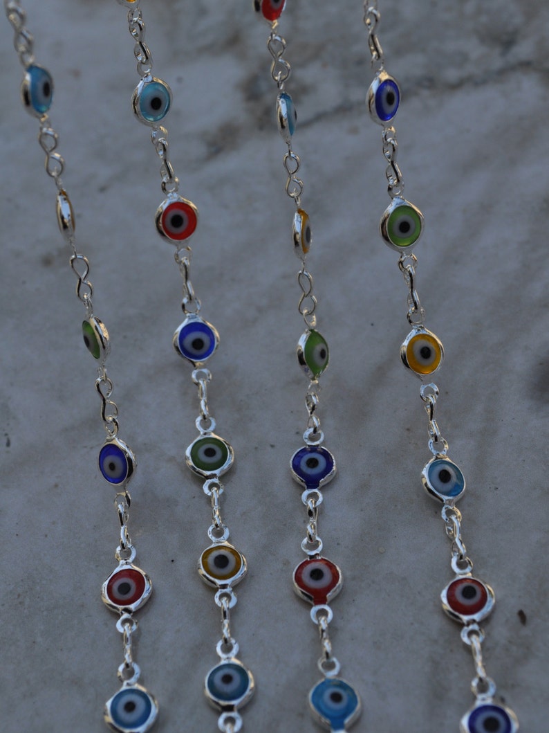 Silver Plated Glass Evil Eye Chain - Etsy