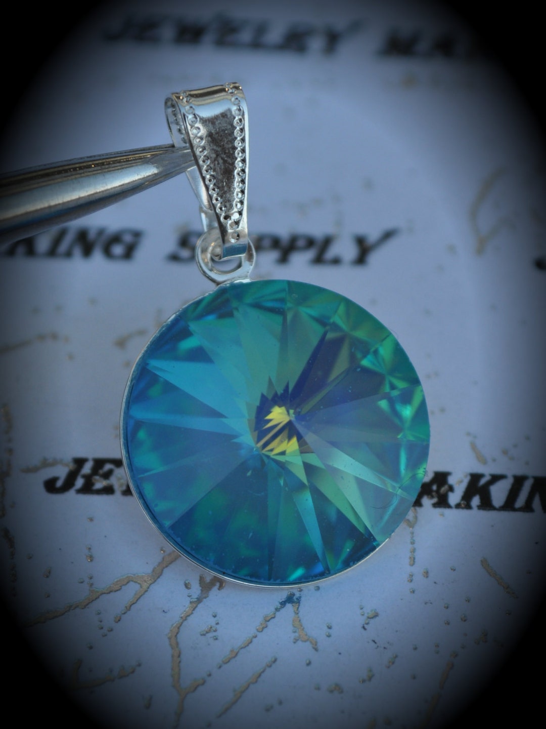 Silver Plated Genuine Swarovski Crystal 18mm Rivoli Pendant Ultra Blue ...