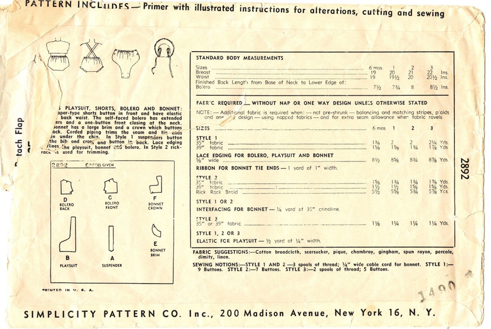 Simplicity 2892 Photocopy of Adorable Vintage 40s Playsuit Bolero ...