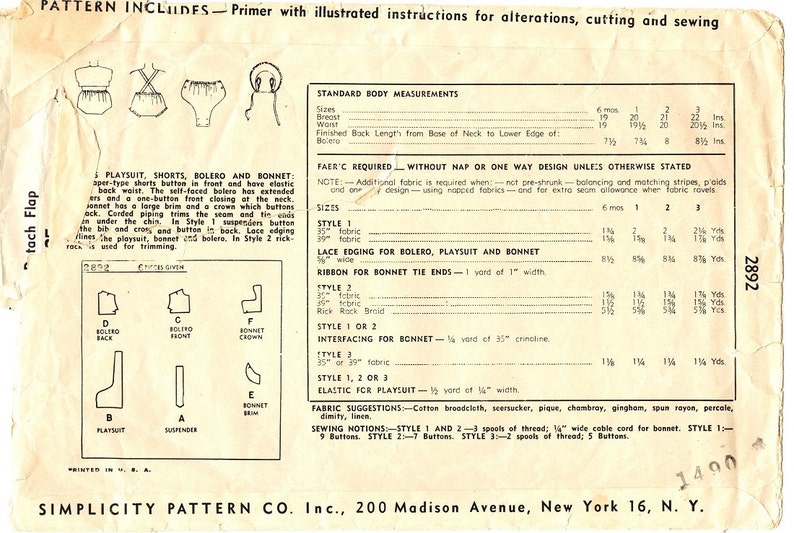 Simplicity 2892 Photocopy of Adorable Vintage 40s Playsuit Bolero ...