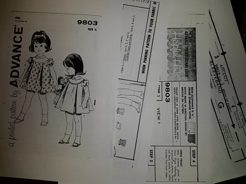 Advance 9803 Photocopy of Cute Vintage 60s Toddler Baby Girl Dress W ...