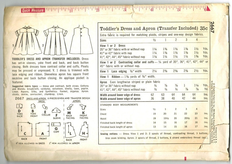 Simplicity 2667 Photocopy of Vintage 50s Toddler's Pleated - Etsy