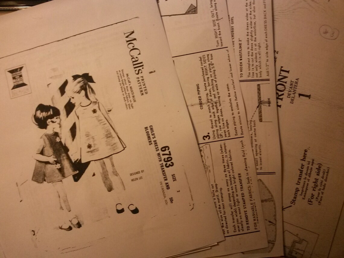 Mccalls 6793 Photocopy of Vintage 60s Adorable Toddler Girls Vented ...