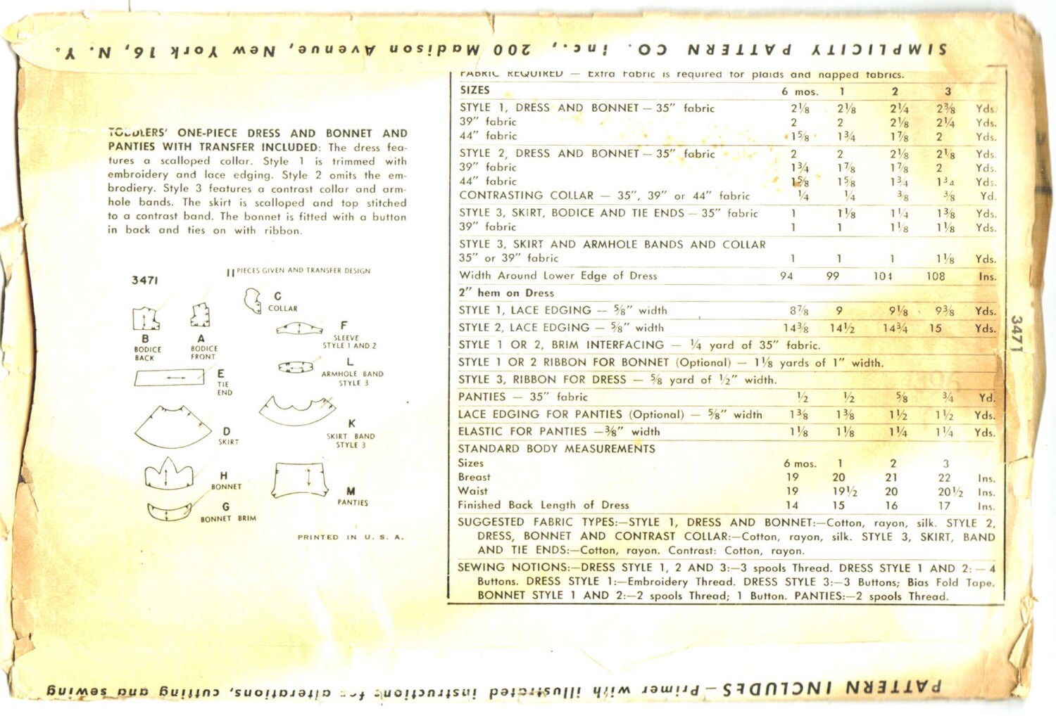 Simplicity 3471 Photocopy of Vintage 50s Super Cute Baby Girls - Etsy
