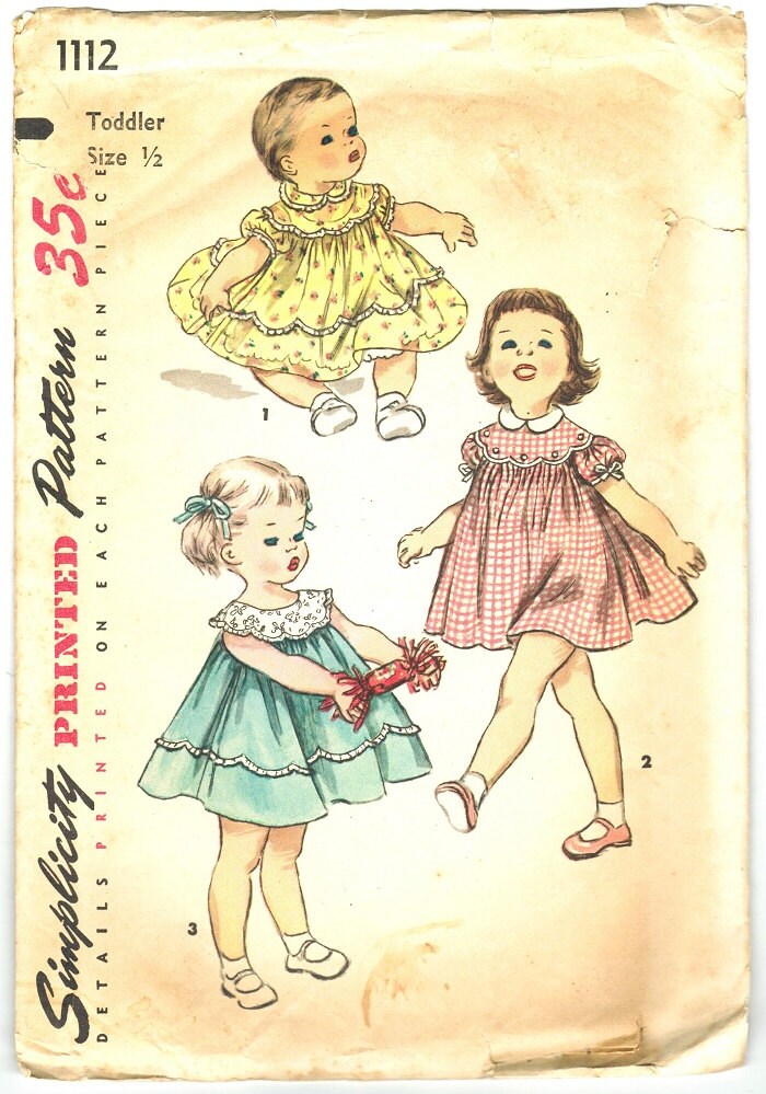 Simplicity 1112 Photocopy of Vintage 50s Toddler Girl's Scalloped Yoke ...