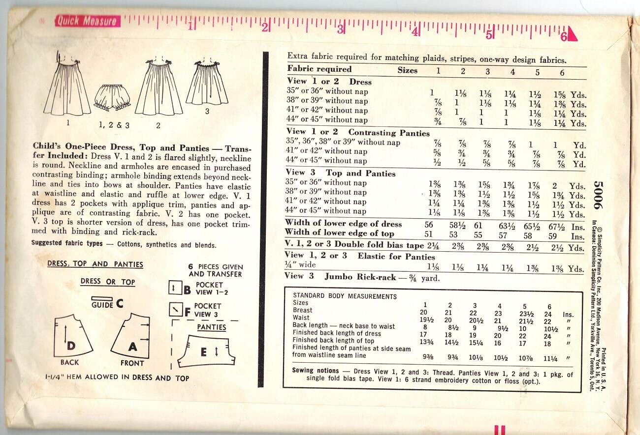 Simplicity 5006 Photocopy of Vintage 60s Super Cute Toddler Girls Dress ...