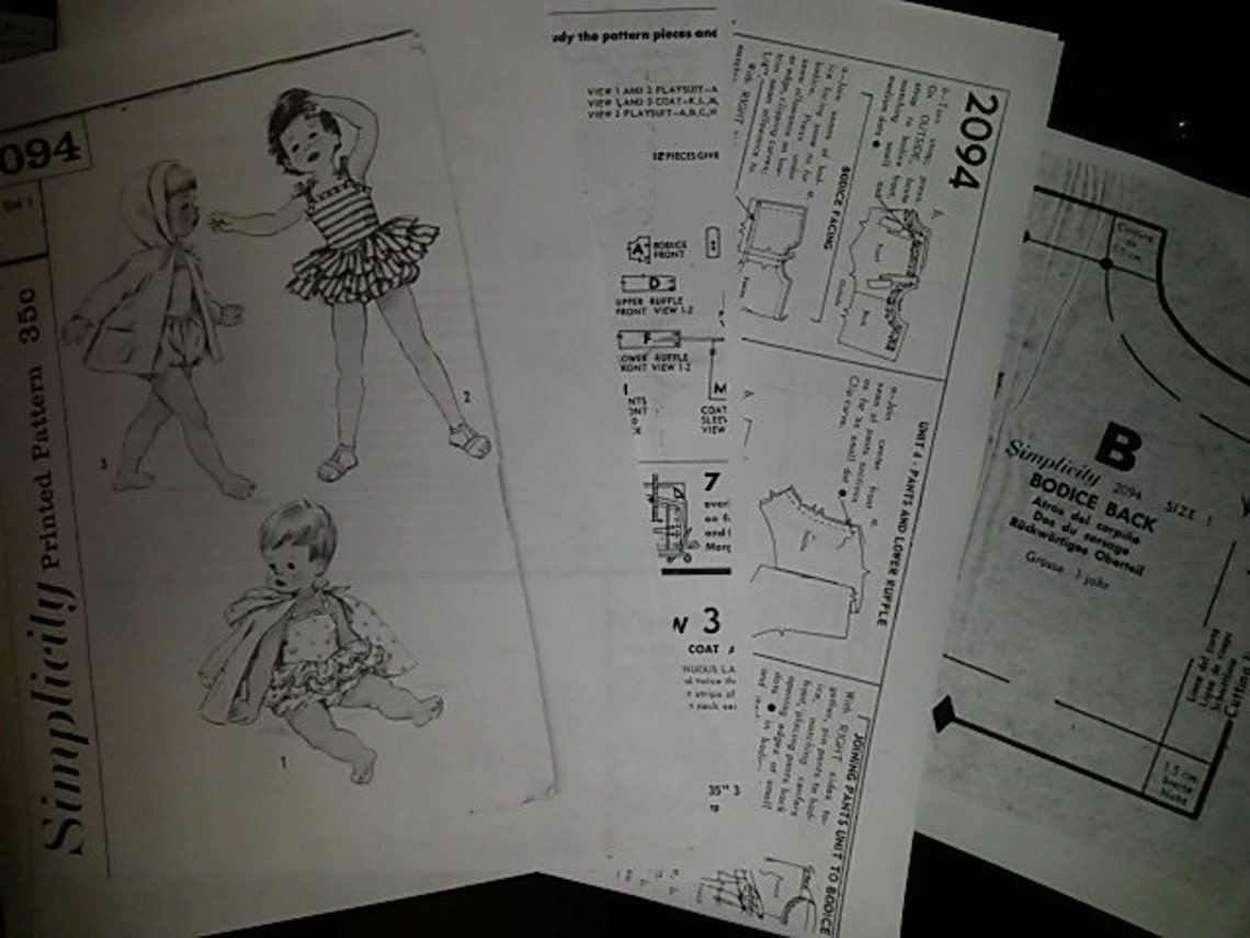 Simplicity 2094 Photocopy of Super Cute Vintage 50s Toddlers Playsuit ...