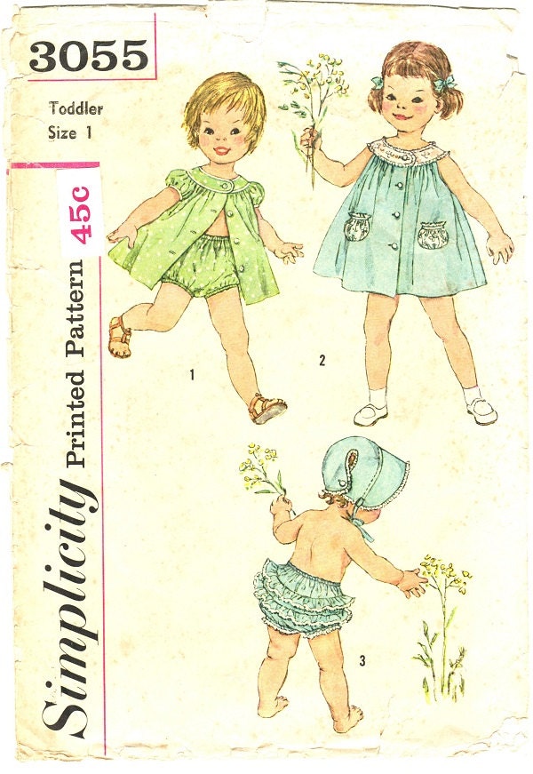 Simplicity 3055 Photocopy of Adorable Vintage 50s Toddler Girl's Dress ...