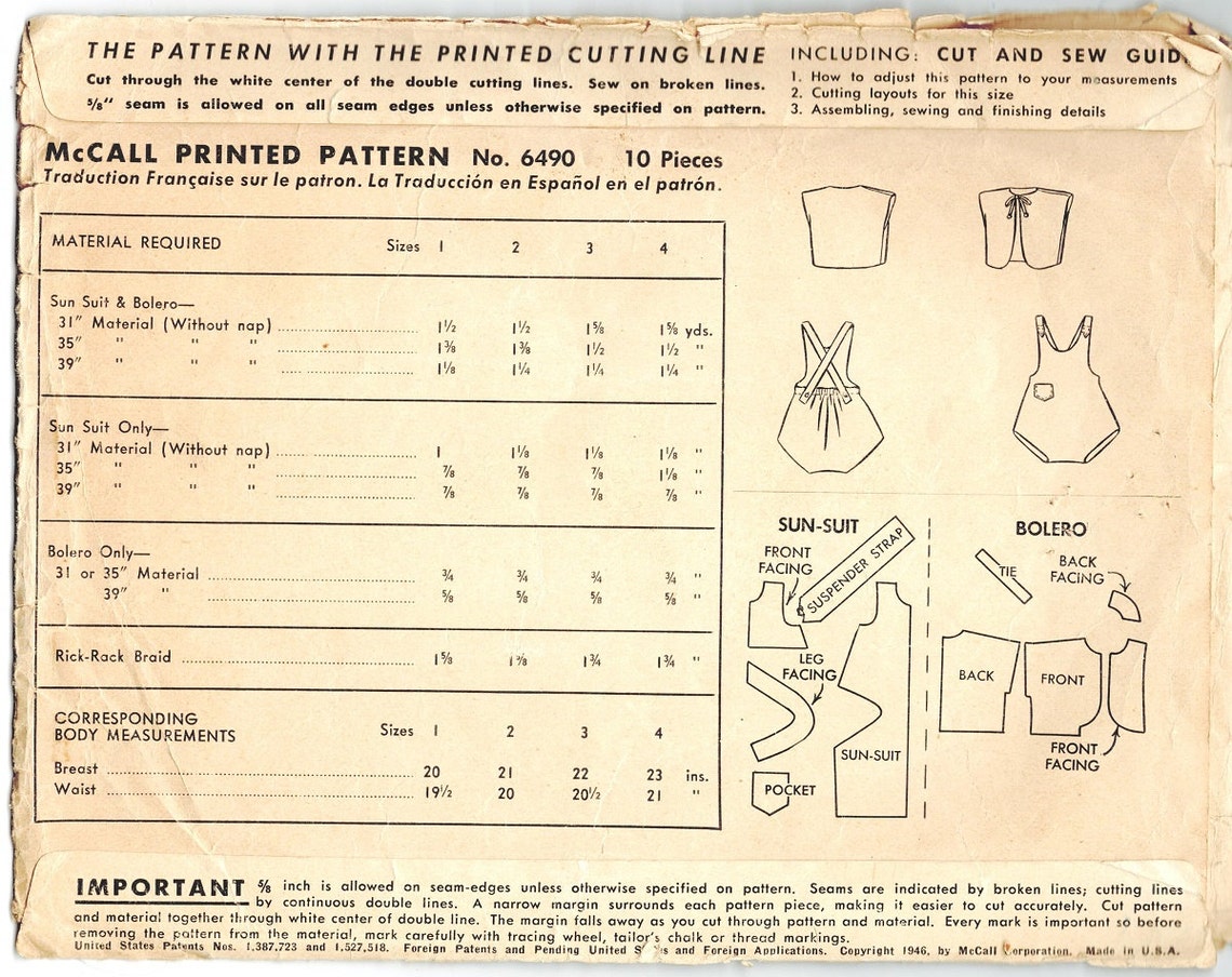 Mccall 6490 Photocopy of Vintage 40s Super Cute Toddler's - Etsy