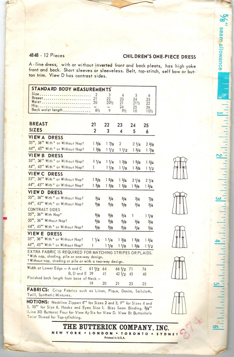 Butterick 4848 Photocopy of Super Cute Vintage 60s Toddler Girls A-line ...