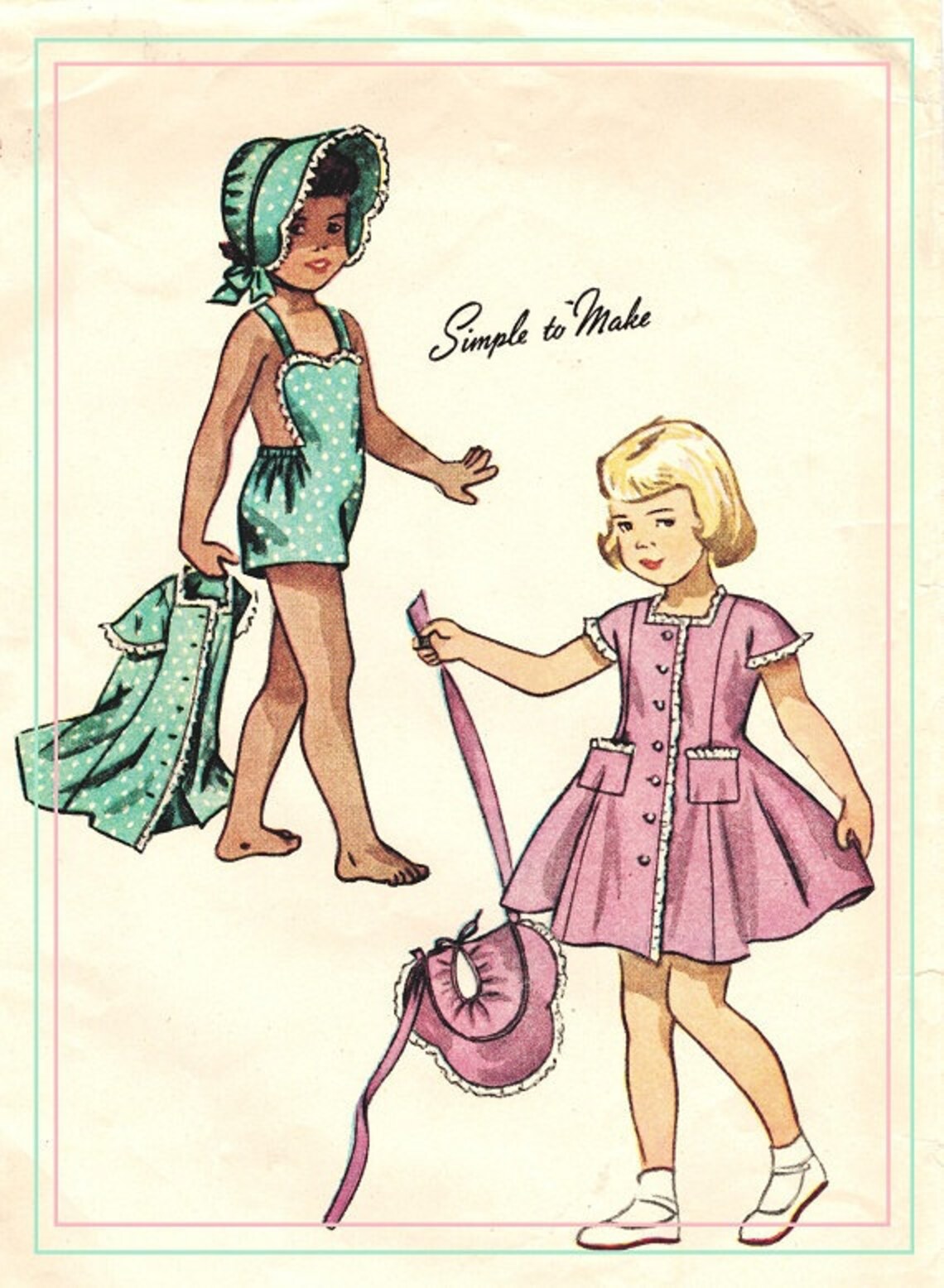 Simplicity 2890 Photocopy of Vintage 40s Toddler Girl's Playsuit, Dress ...