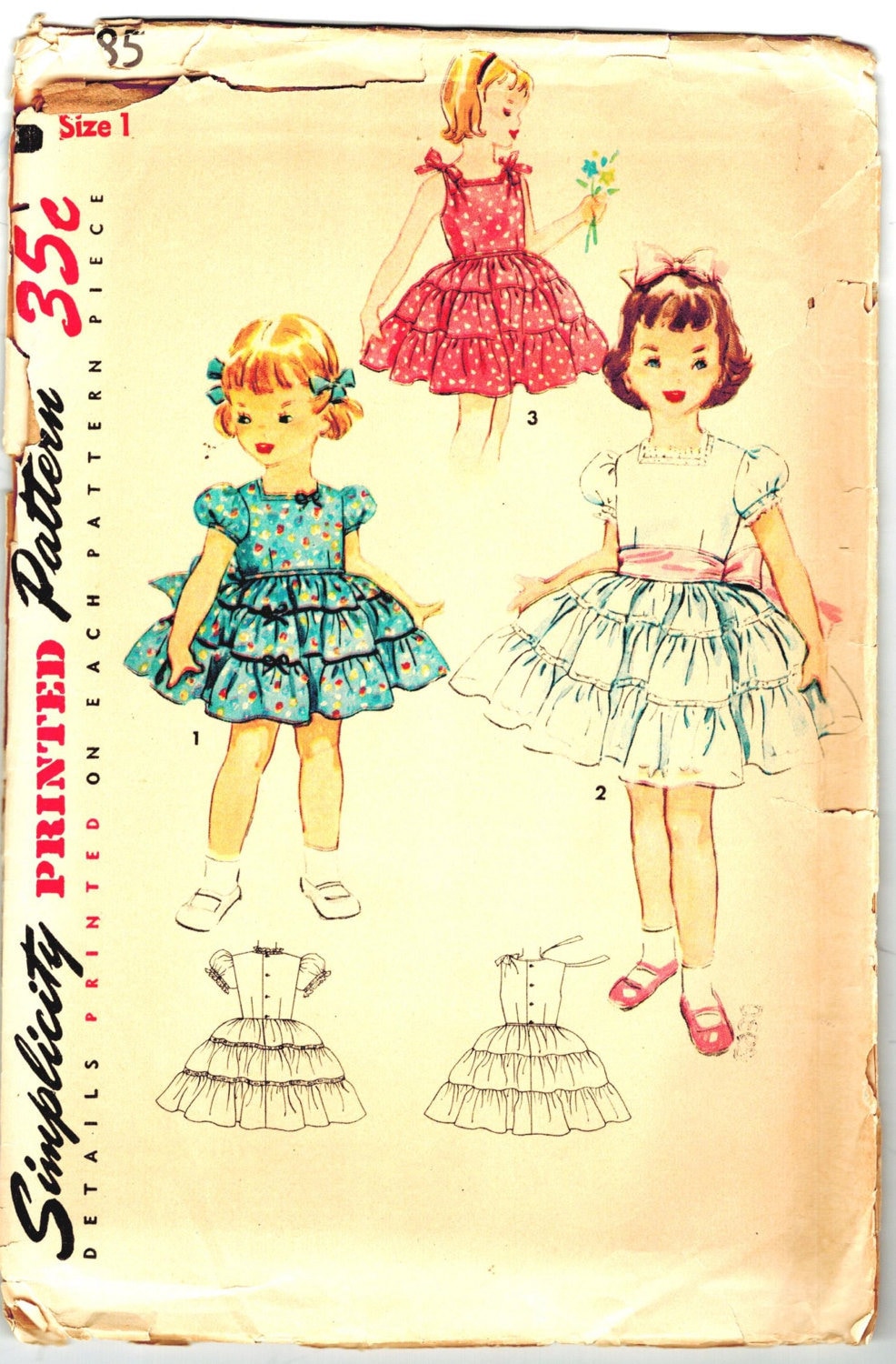 Simplicity 4585 Photocopy of Adorable Vintage 50s Toddler Girl's Three ...