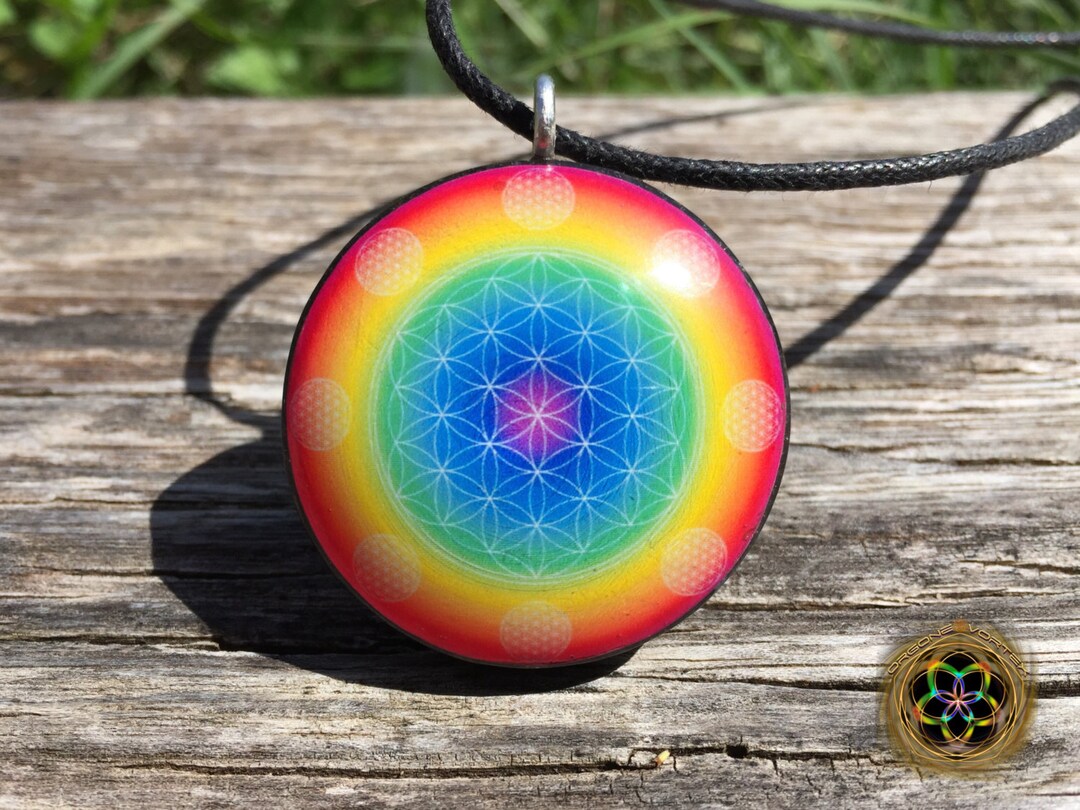 Rainbow Flower of Life Orgone Vortex Tesla Orgonite Pendant- EMF ...