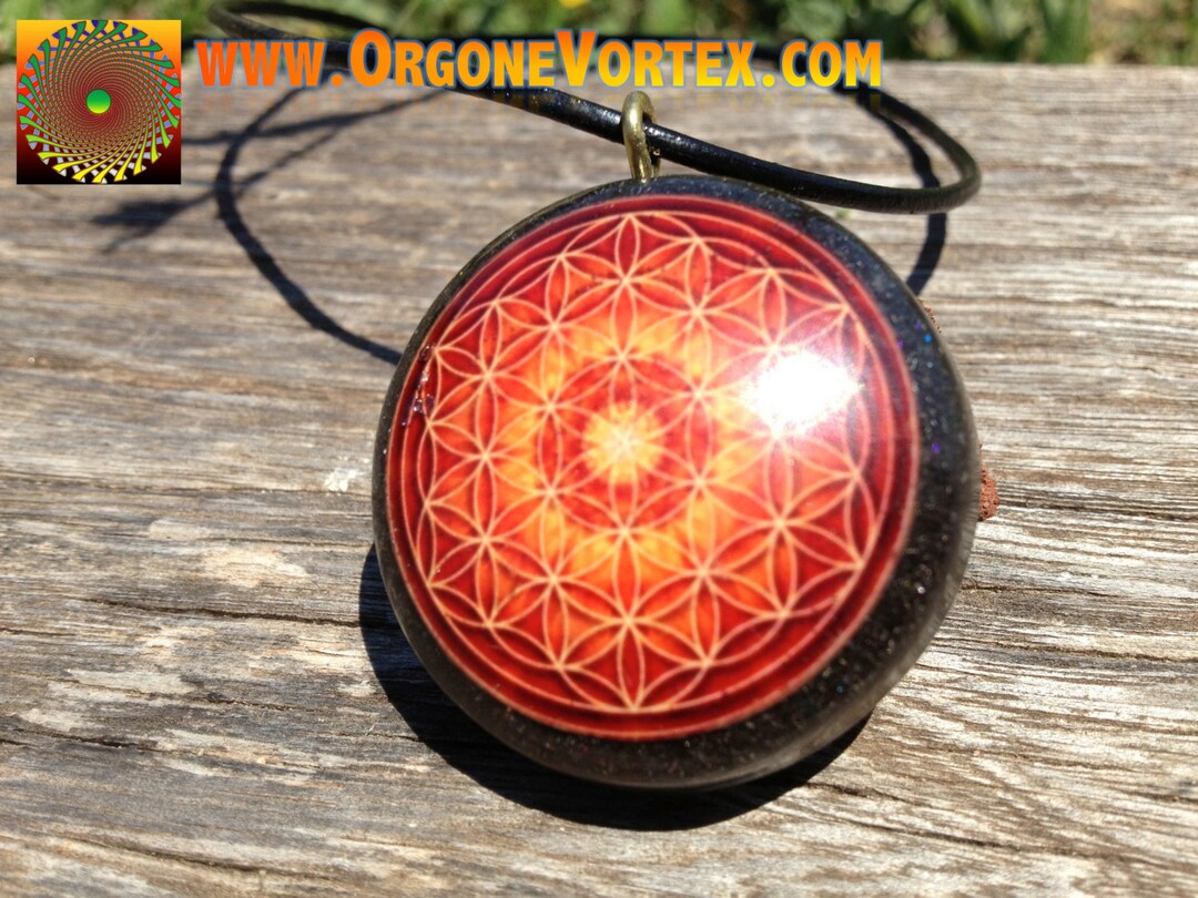 Orange Flower of Life Orgone Vortex Tesla Orgonite Pendant- EMF Blocker ...