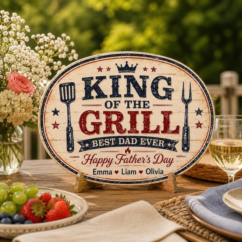 Personalized King of the Grill Platter, Custom Dad BBQ Plate, Kids ...