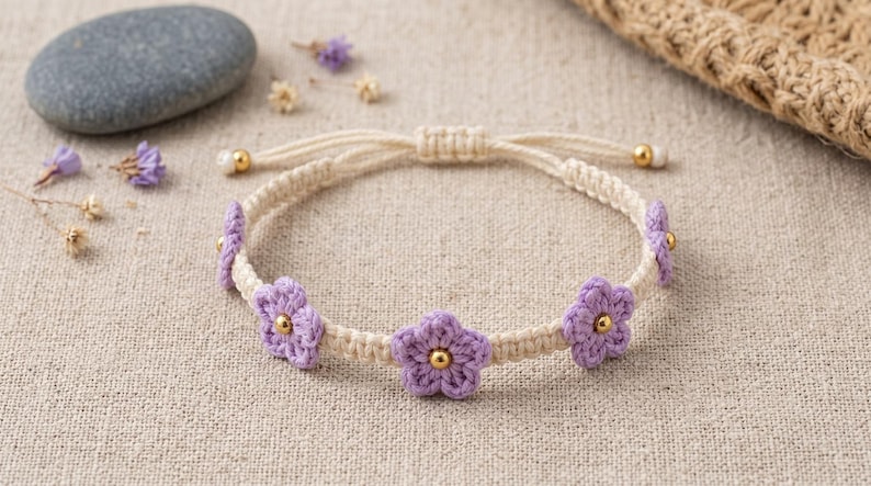 Crochet Flower Bracelet Pattern PDF | Gift Your Girlfriend | Beginner ...