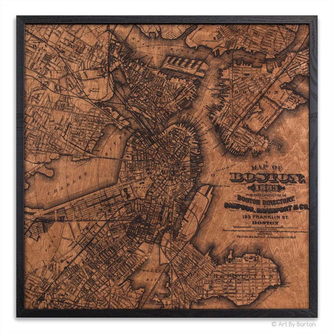 Boston Map Framed Silkscreen Print on Wood - Etsy